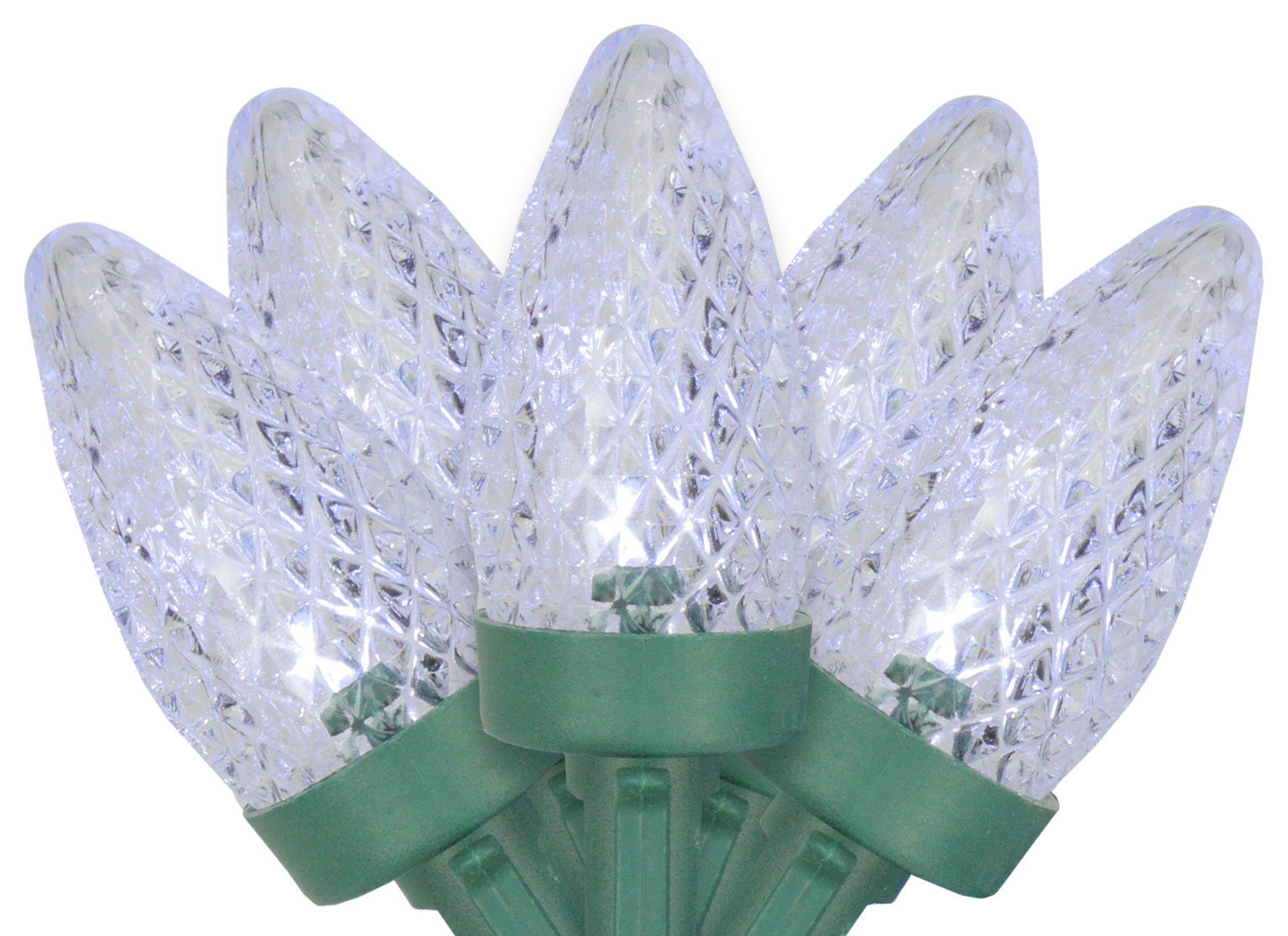 Pure White Faceted LED C7 Christmas Lights 5" Spacing, Green Wire ...