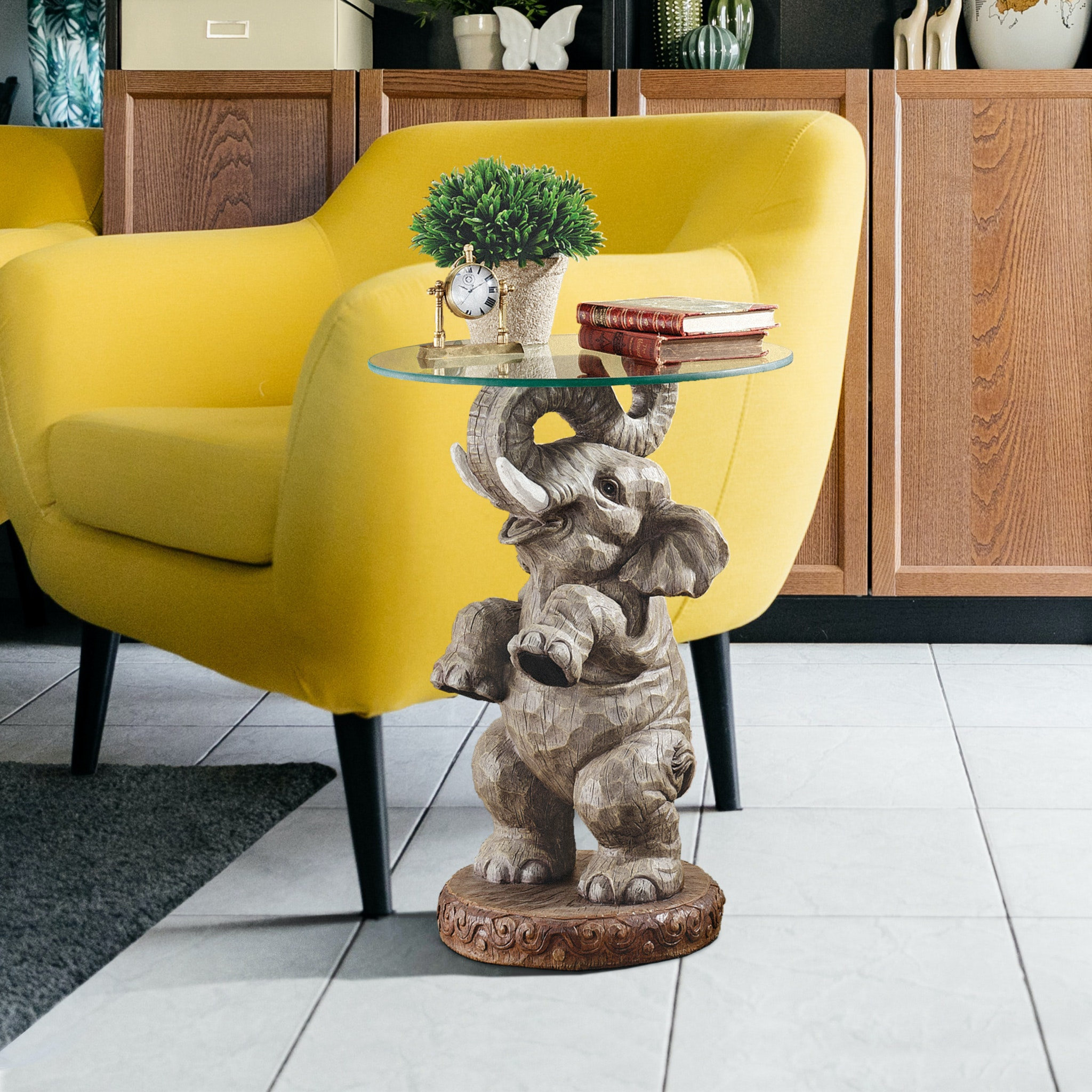 Good Fortune Elephant Glass-Topped Table - Contemporary - Side Tables ...