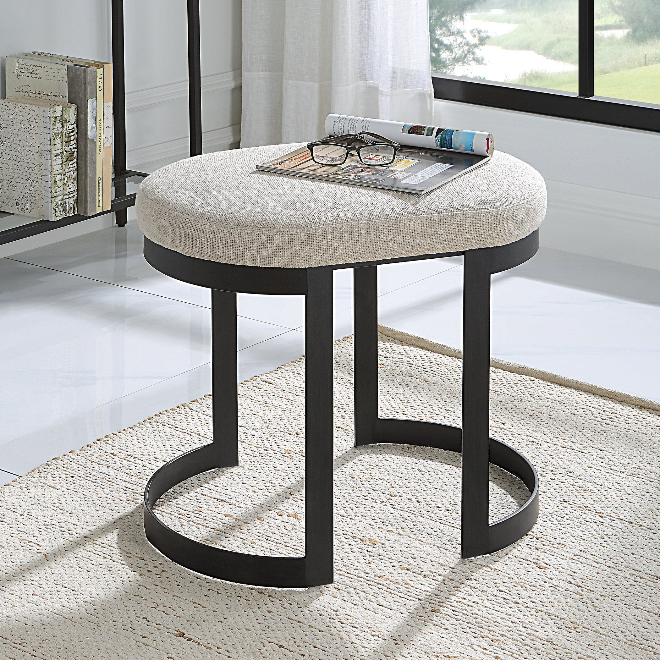 Uttermost Infinity Black Accent Stool - Transitional - Vanity Stools ...