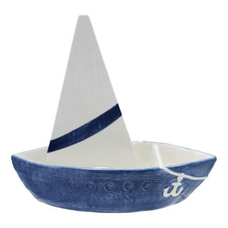 Stoneware Sailboat Shaped Chip, Dip, Sections, Removable Sail, Blue ...