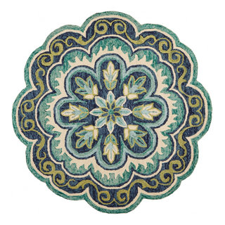 6" Round Green Floral Artwork Area Rug - Traditional - Area Rugs - by ...