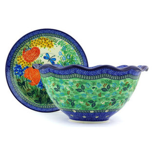 Polish Pottery 13" Stoneware Colander With Plate Hand-Decorated Design ...