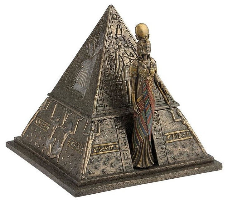Egyptian Queen and Pyramid Trinket Box, Egyptian, Cold Cast Bronze ...