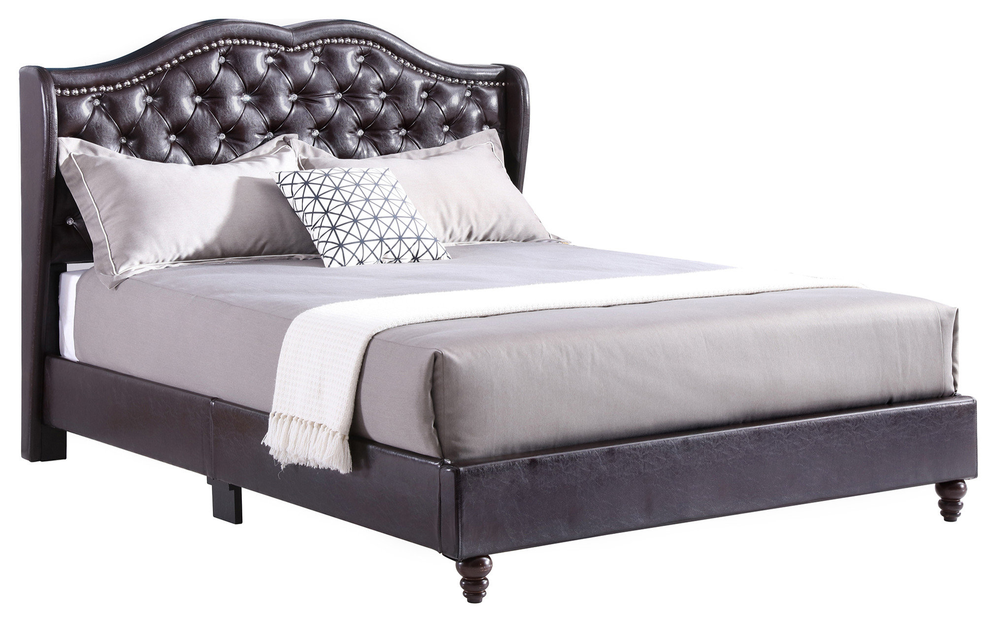 Joy Jeweled Dark Brown Tufted King Panel Bed - Traditional - Panel Beds ...