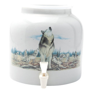 Goldwell Designs Howling Wolf Design Water Dispenser Crock ...