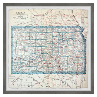 "Vintage Map of Kansas" Framed Painting Print, 32x32 - Contemporary ...