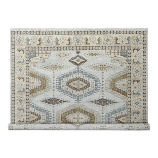 Gray Zoroastrian Village Geometric Design Wool Hand Knotted Square Rug ...