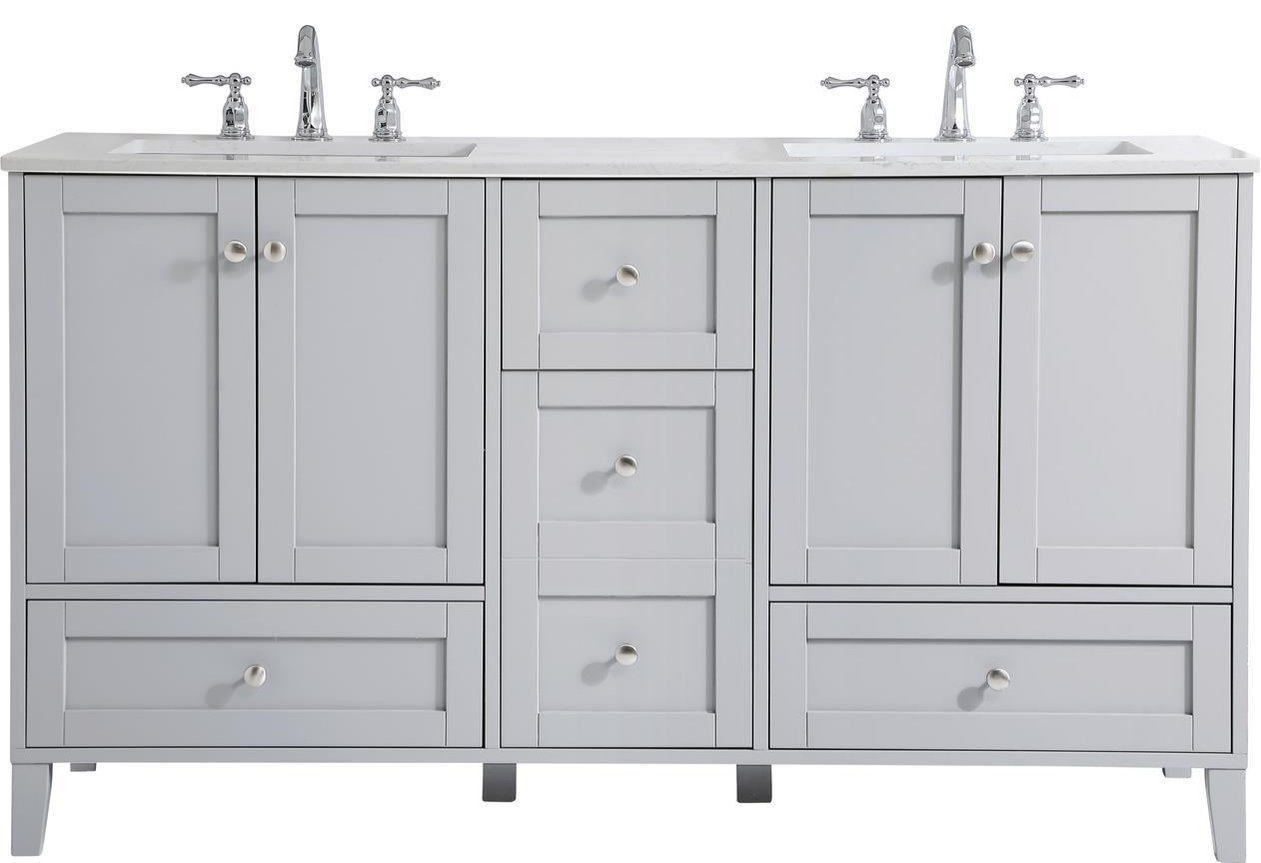Stylish Gray 60" Double Bathroom Vanity, Double - Transitional ...