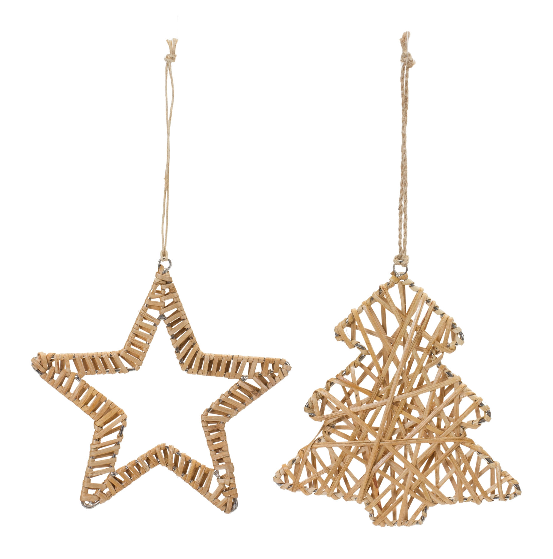 Woven Rattan Star and Tree Ornament, 12-Piece Set - Tropical ...