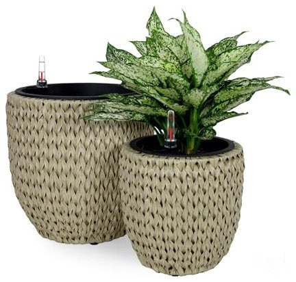 2-Pack Catleza Self-watering Wicker Planter - Garden Decoration Pot ...