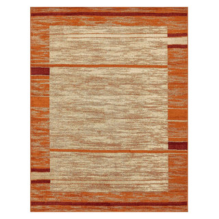 Rustic Rectangular Area Rug with Abstract Design & Toned Border, 9'x12 ...