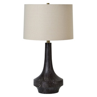 Truro Dark Brown Wood Grain Polyresin Table Lamp With Natural Linen ...