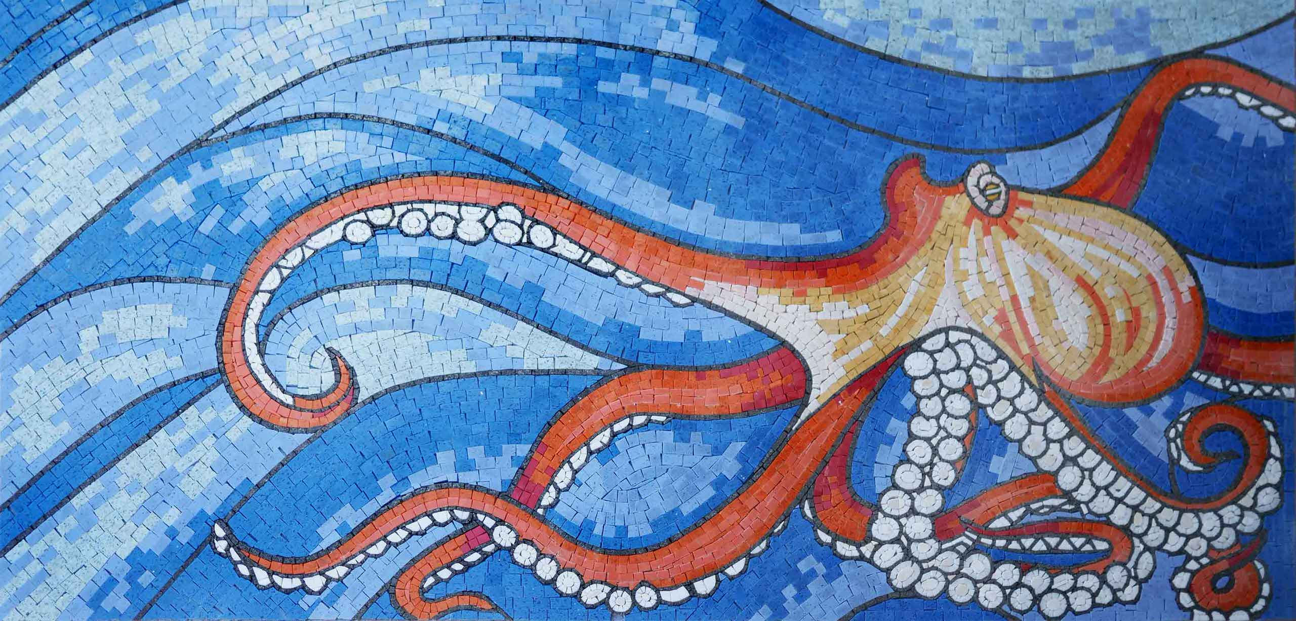 The Pacific Octopus Mosaic Art, 82" x 39" - Beach Style - Tile Murals ...