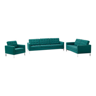 Fiona Teal 3 Piece Upholstered Fabric Sofa Loveseat And Armchair Set ...