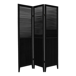 Wood Room Divider with Double Hinged Panels and French Country Louvered ...