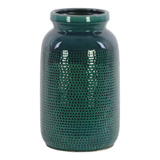 Cylindrical Ceramic Vase With Perforated Pattern, Large, Turquoise Blue ...