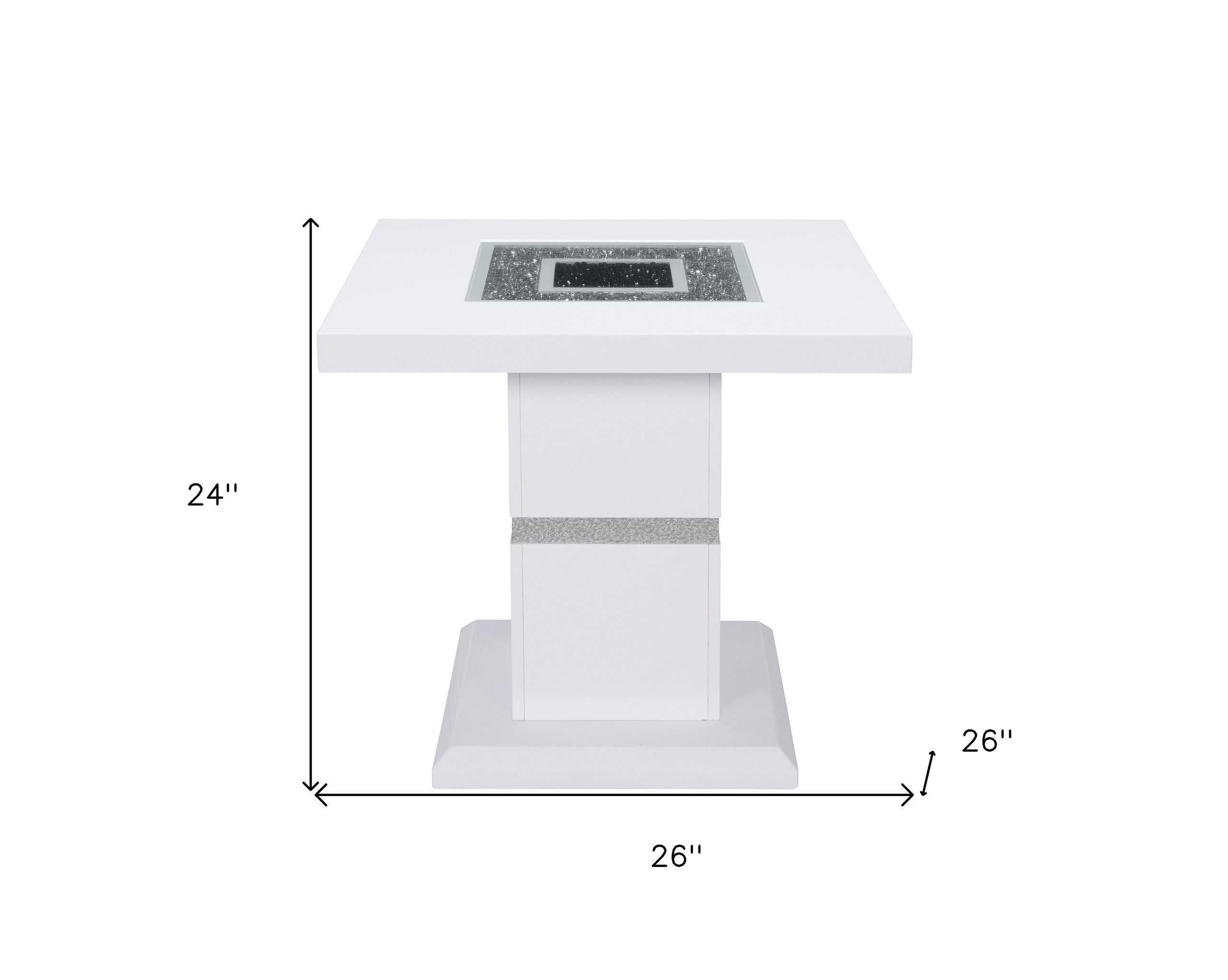 24" White and Silver Glass and Wood Faux Crystal Bling Square Pedestal ...