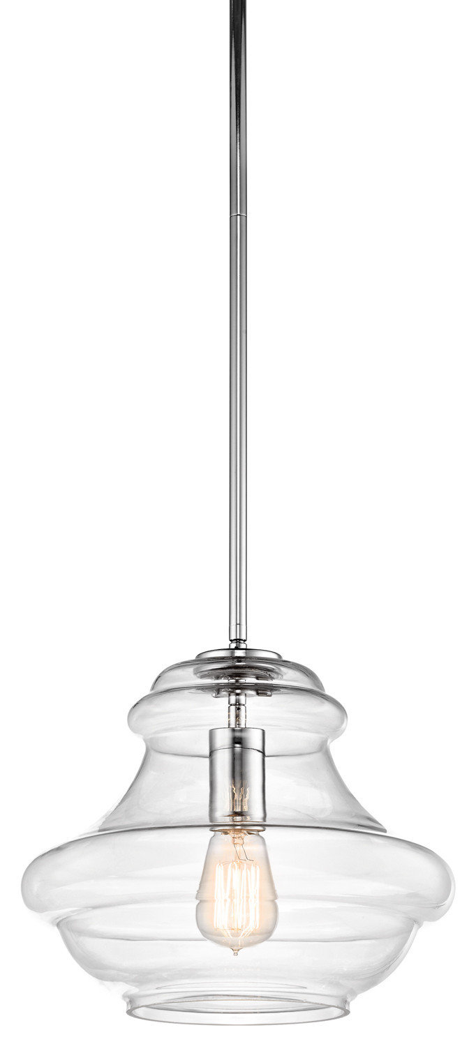 Everly 1-Light 12" Pendant in Chrome, 12.000 - Contemporary - Pendant ...