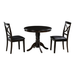 3-Piece 36" Brookline Round Dining Table and Chair Sets, Faux Leather ...