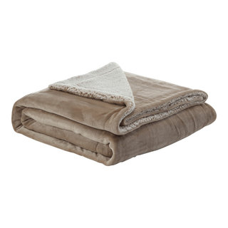 Taupe Knitted PolYester Solid Color Plush Queen Blanket - Transitional ...