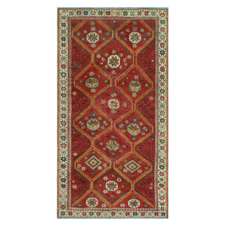 Vintage Distressed Doreida Red/Ivory Runner, 4'10x9'2, 4'10x9'2 ...