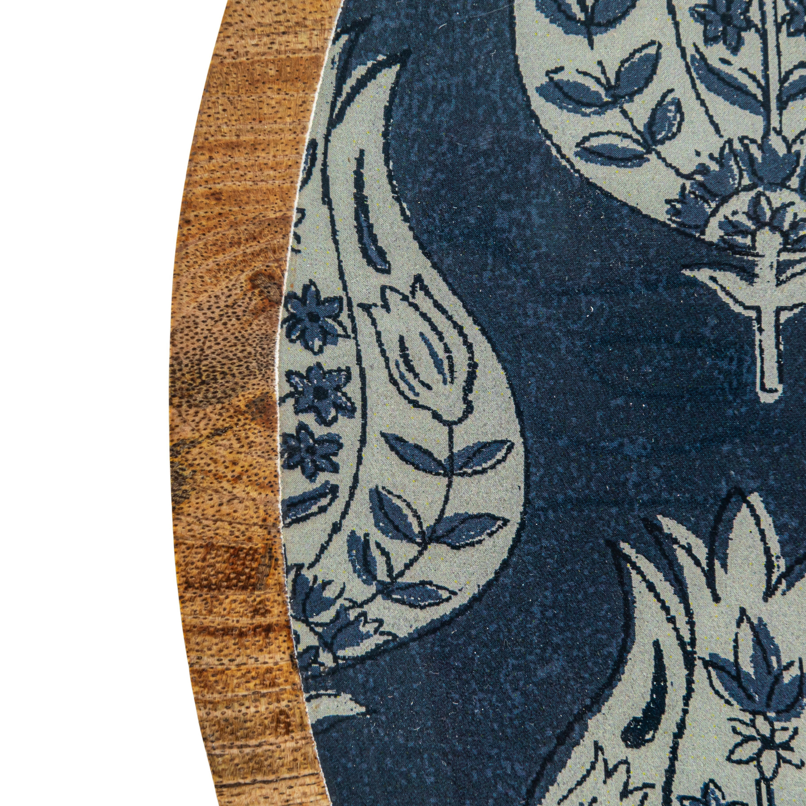 Enameled Mango Wood Trays With Floral Pattern, Blue, Set of 3 ...