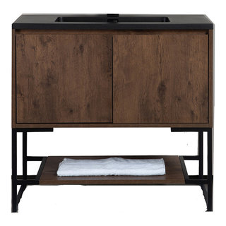 Freestanding Bath Vanity Set, Rose Wood, Integrated Solid Surface Sink ...