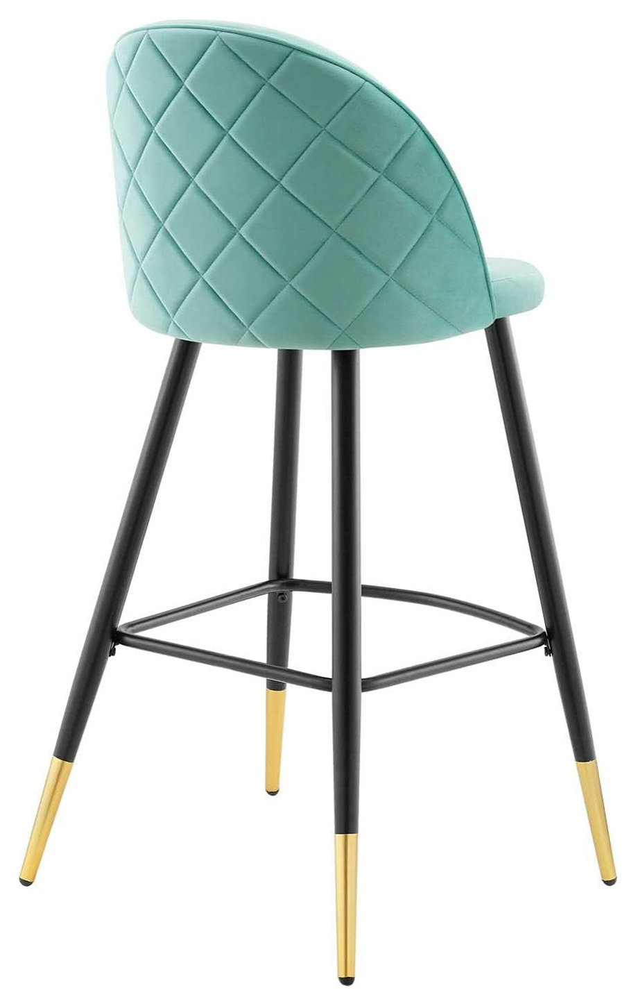 Set of 2 Velvet Bar Stools with Diamond Lattice Upholstery and Gold ...