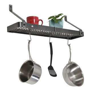 Grande Cuisine Bookshelf Pot Rack w 12 Hooks Hammered Steel ...
