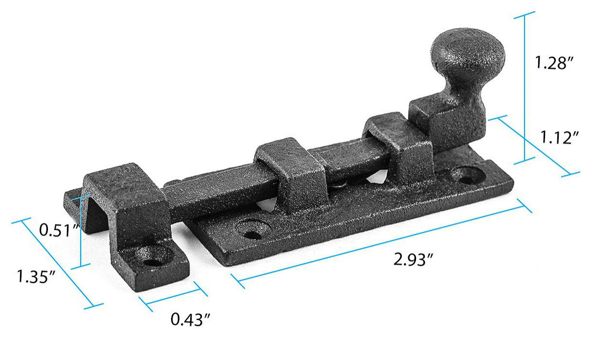 Black Wrought Iron Slide Bolt 3.5" Wide Rustproof Finish Door Bolt ...
