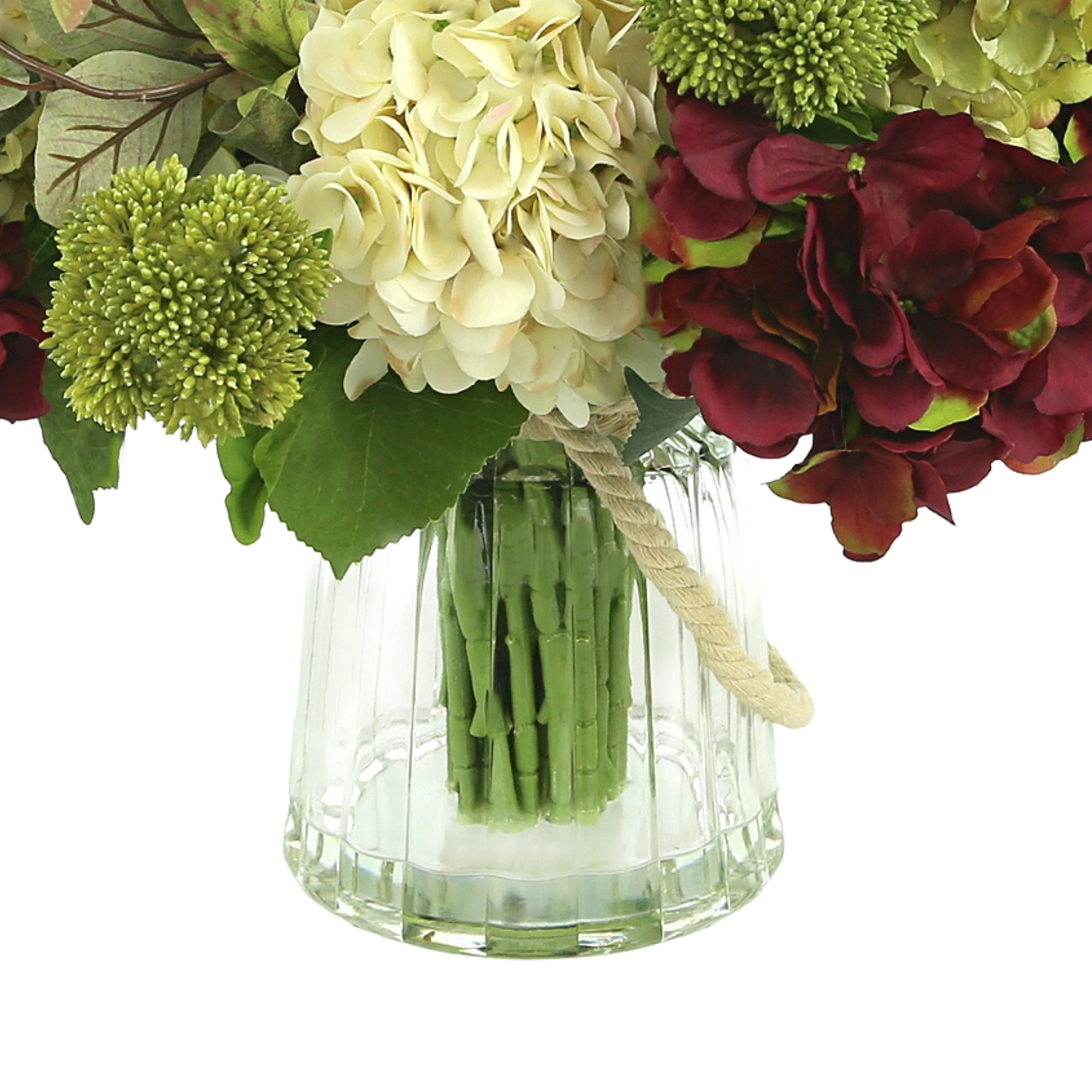 Creative Displays Arrangement, Hydrangea, Sedum and Ivy, Glass Vase ...