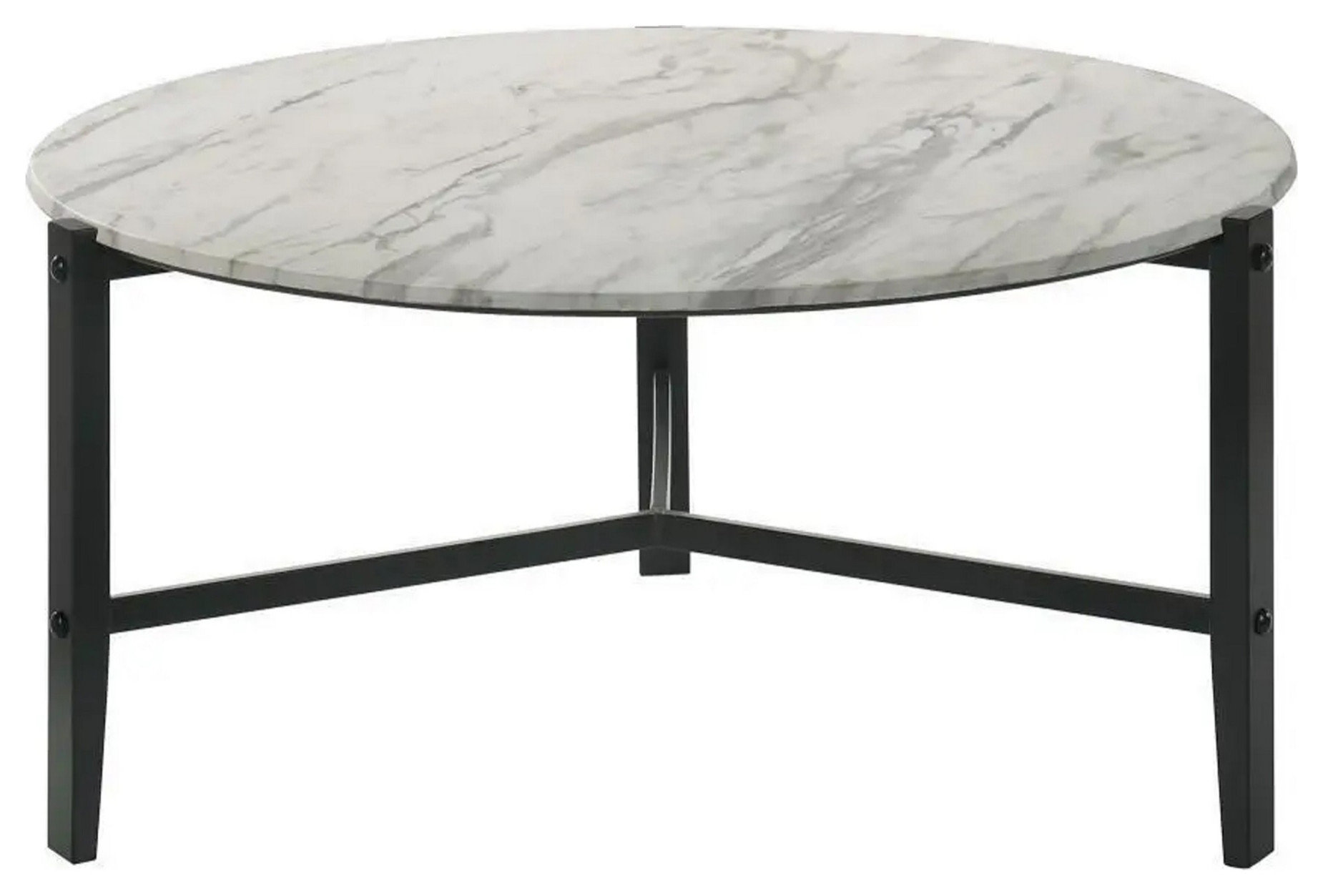 Zuko 36" Round Coffee Table, White Faux Marble Design, Interlocked Legs ...