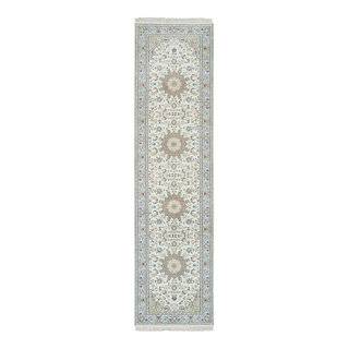 Ivory Nain Design 250 KPSI Hand Knotted Pure Wool Runner Rug, 2'9"x10'4 ...
