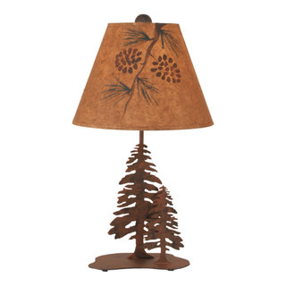 Rust Iron Nature Scene Table Lamp With 2 Trees - Rustic - Table Lamps ...