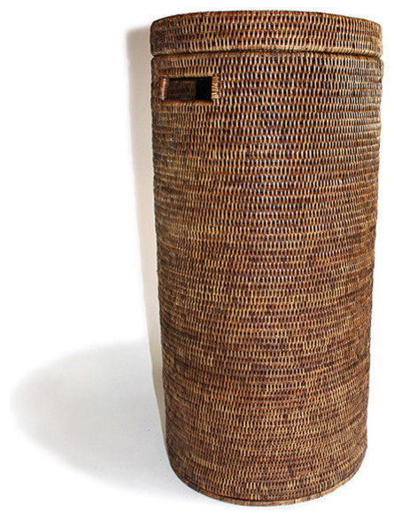 Rattan Tall Round Laundry Hamper 28" - Tropical - Hampers - by Hudson ...