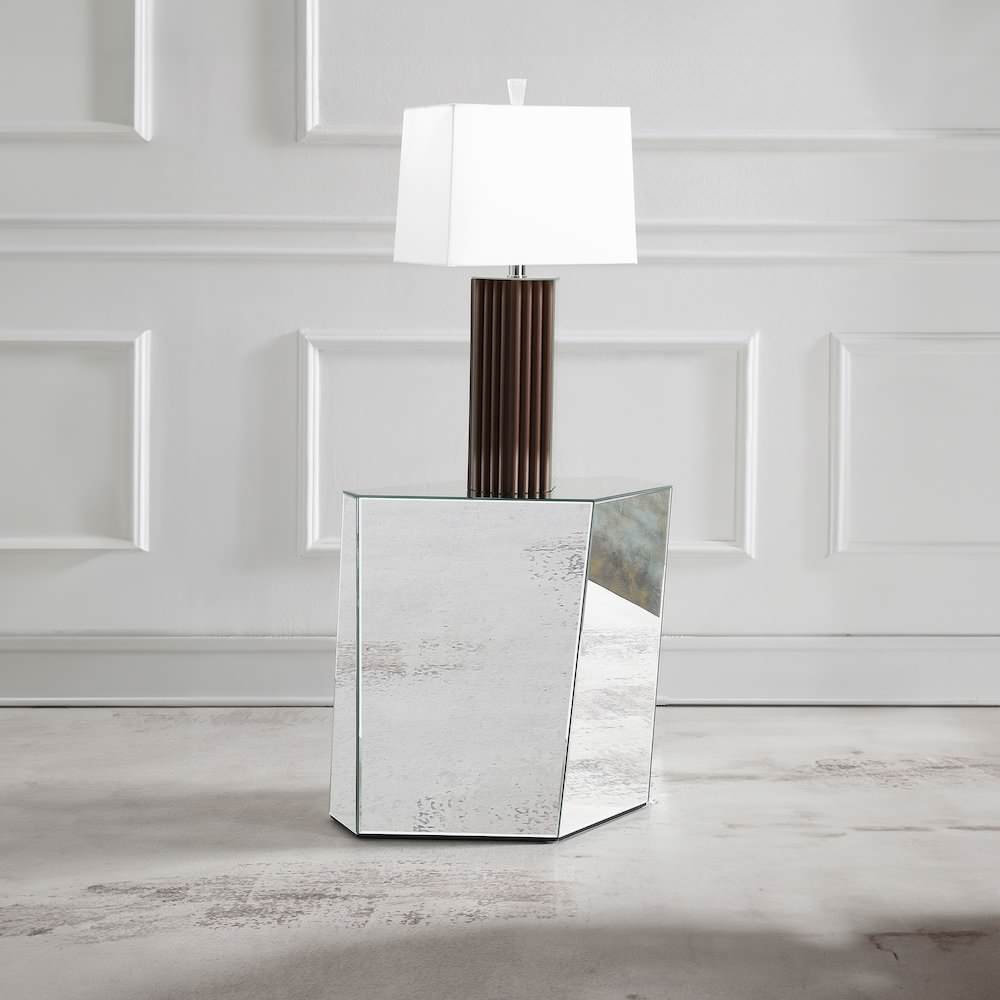Capella Mirrored Abstract Geometric End Table Silver - Transitional ...