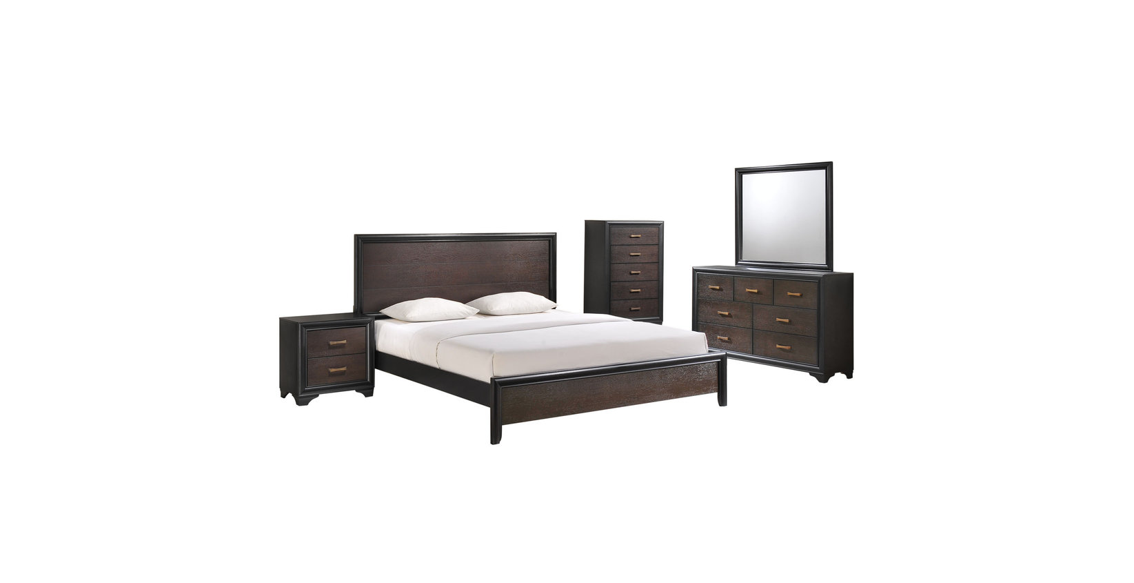 Madison 5 Piece King Walnut Bedroom Set in Walnut - Transitional ...