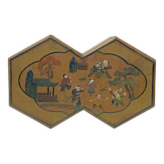 Chinese Distressed Brown People Graphic Rectangular Decagon Shape Box ...