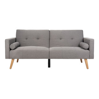 Jean Foldable Futon Bed With Pillow Grey Linen - Midcentury - Futons ...