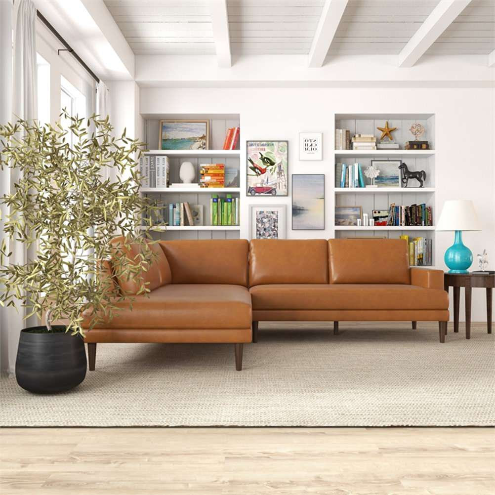 Aplee Modern Living Room Genuine Leather Corner Sectional Couch in ...