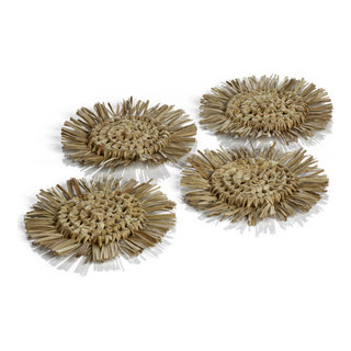4-Piece Set Balmy Pandan Fringed Coaster, Case of 6 - Tropical ...