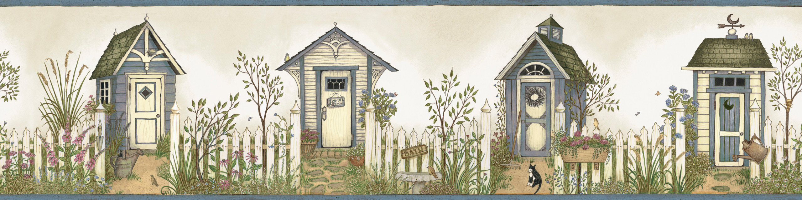 White Cottage Outhouses Border, Sample - Farmhouse - Wallpaper - by ...