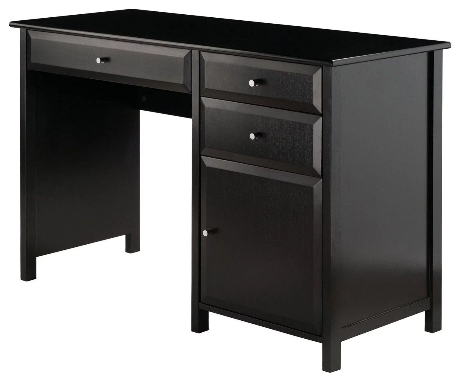Transitional Desk, 3 Drawers & Single Door Cabinet With Beveled Accent ...