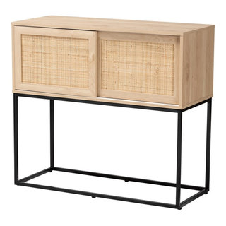 Baxton Studio Amelia Natural Brown Wood and Natural Rattan Sideboard ...