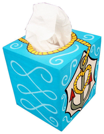 Nautical Anchor Hand Painted Tissue Box - Eclectic - Tissue Box Holders ...