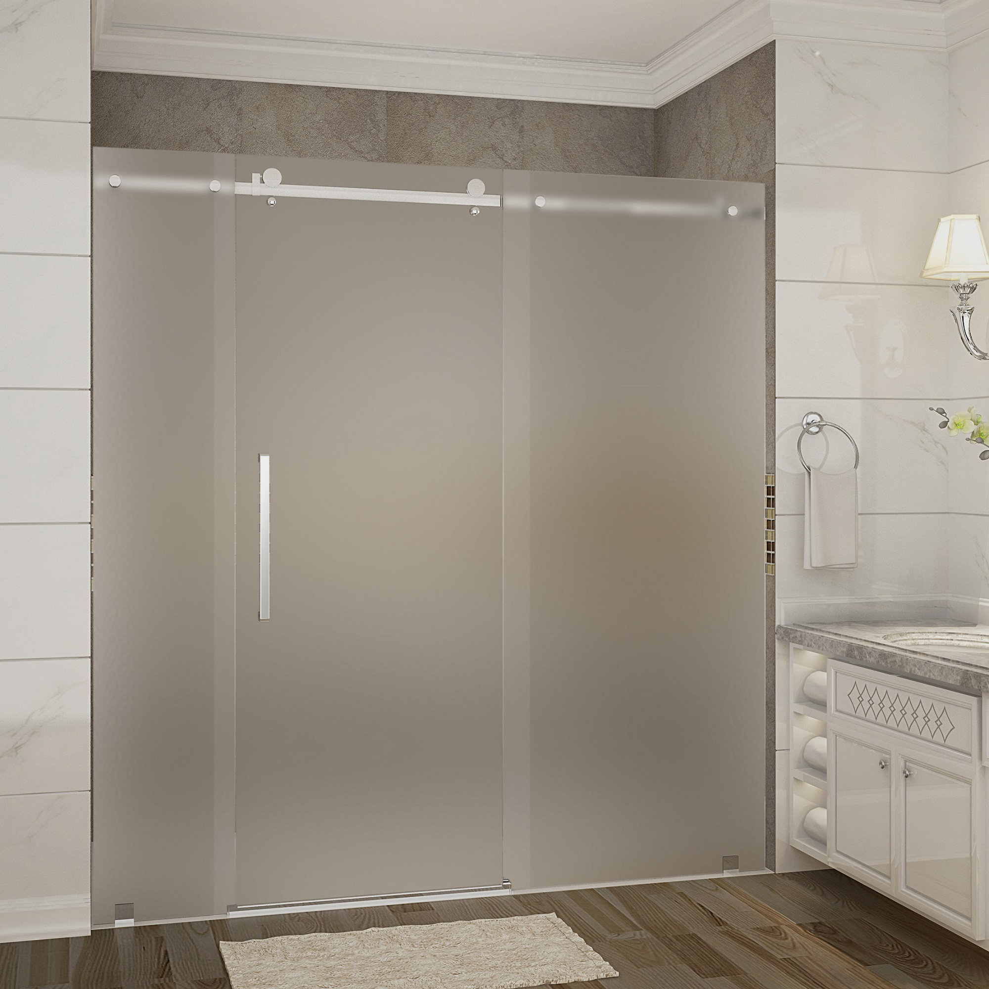 Moselle Frameless Sliding Frosted Shower Enclosure Chrome, 72"x75" - Contemporary - Shower Doors ...