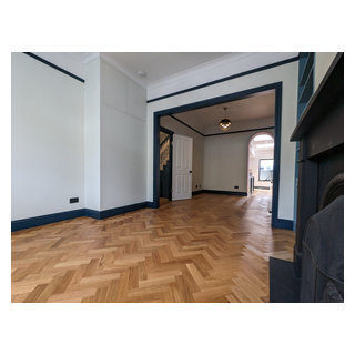 Traditional style oak stair cladding with Herringbone Parquet | SE22 ...