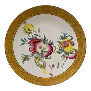 Chinese Pink Yellow Pomegranate Graphic Porcelain Display Charger Plate ...