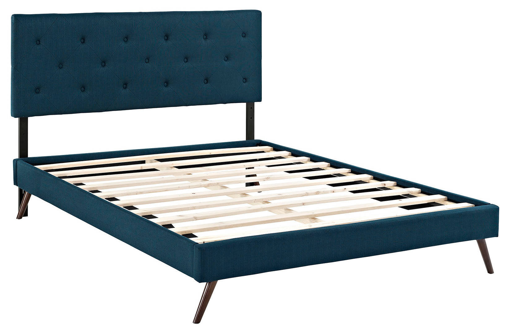 Terisa Full Fabric Platform Bed With Round Splayed Legs - Midcentury ...