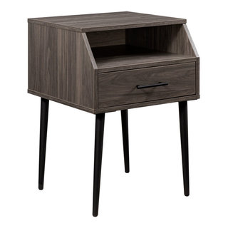 Midcentury Modern End Table, Upper Open Compartment & Storage Drawer ...